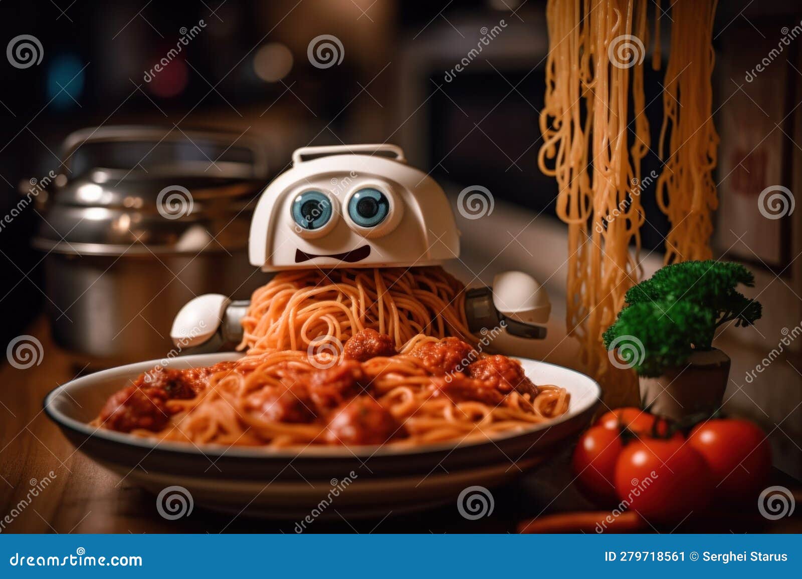 A Plate of Spaghetti with a Robot on Top of it. Generative AI Image ...