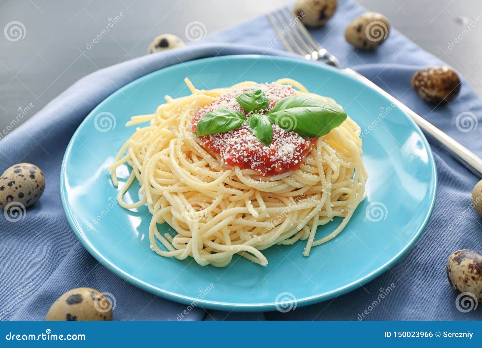 Plate with Spaghetti and Sauce on Table. Delicious Pasta Recipes Stock ...