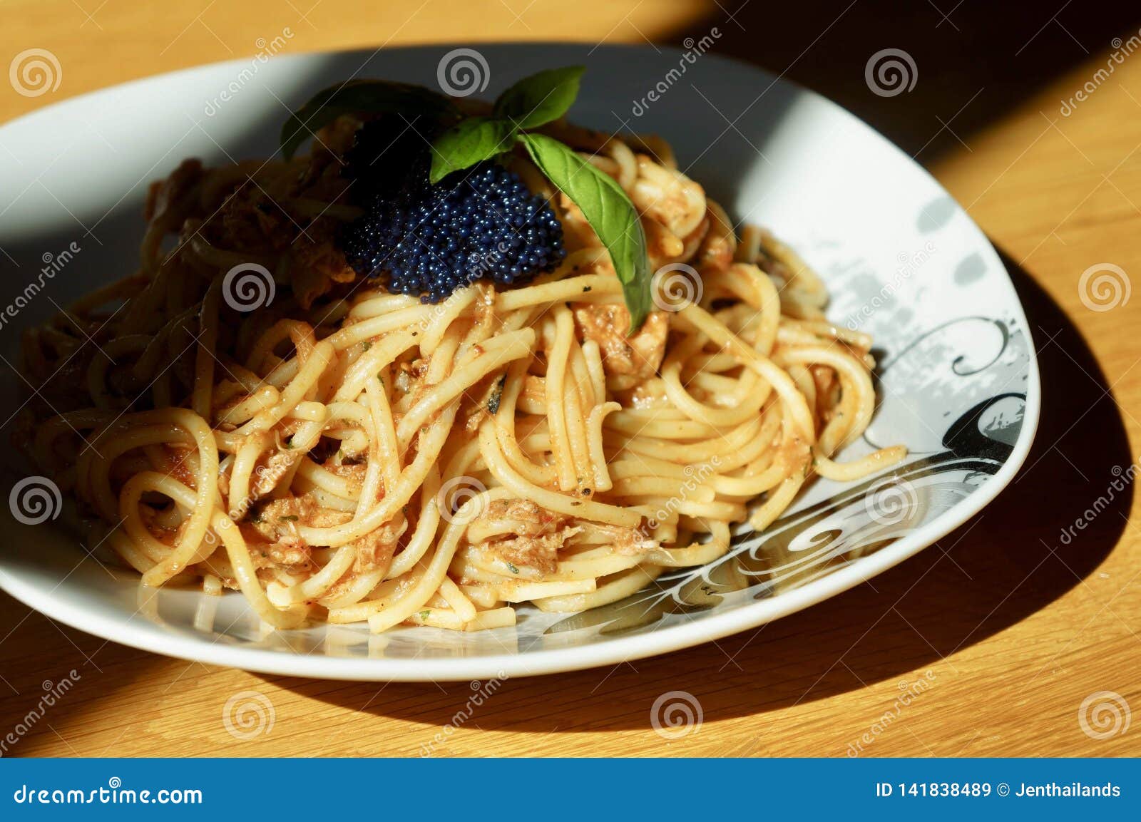 A Plate of Spaghetti with Caviar on the Top Stock Image - Image of menu ...