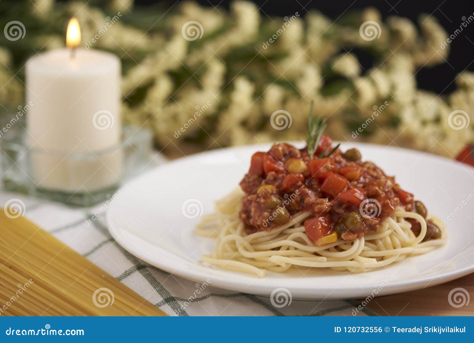 A Plate of Spaghetti on the Table Stock Photo - Image of spaghetti ...