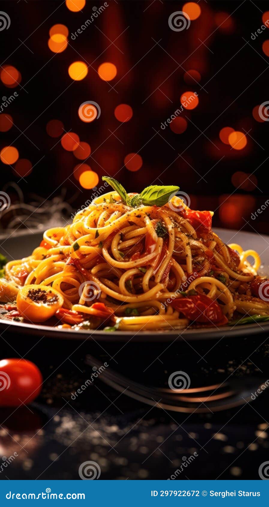 A Plate of Spaghetti with Tomato Sauce and Basil Leaves, AI Stock Photo ...