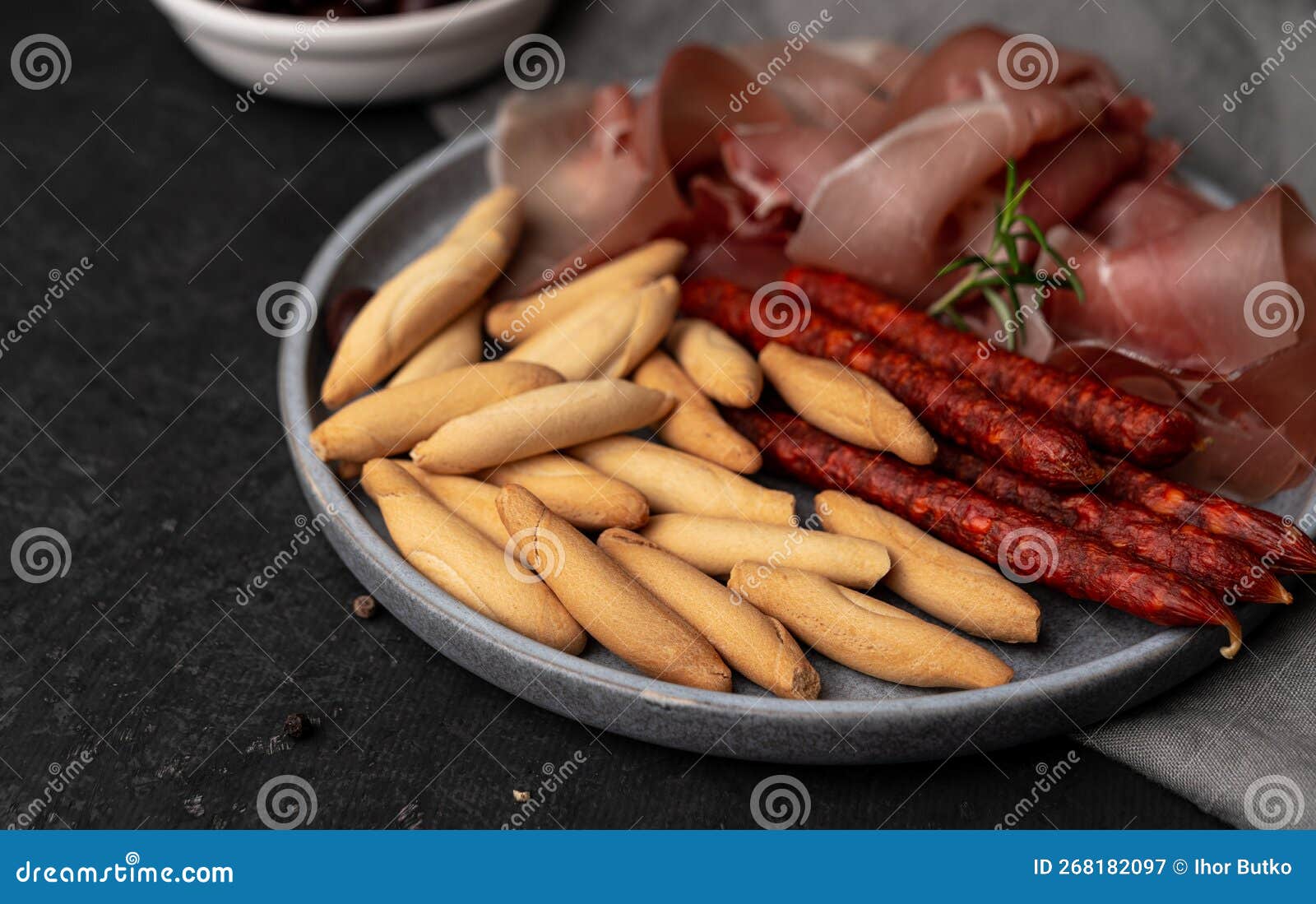 Plate with Spanish Mini Chorizo, Jamon and Picos Stock Image - Image of ...