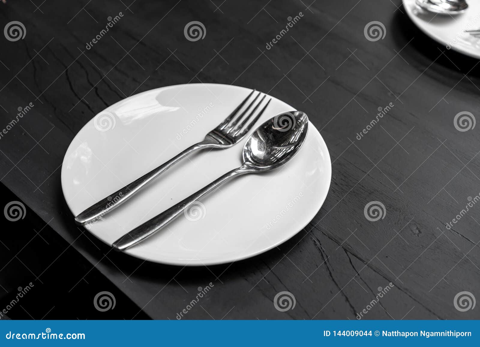 Plate with Spoon and Fork on Dining Table Stock Photo - Image of knife ...