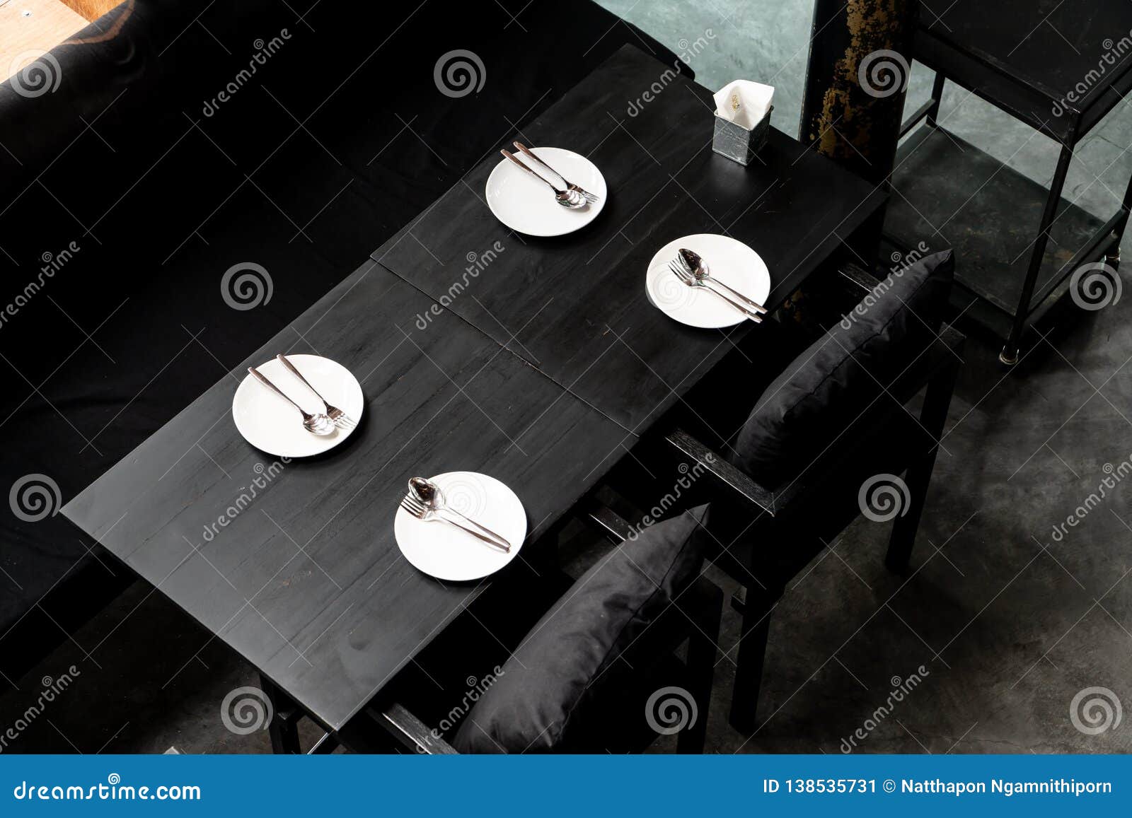 Plate with Spoon and Fork on Dining Table Stock Image - Image of ...