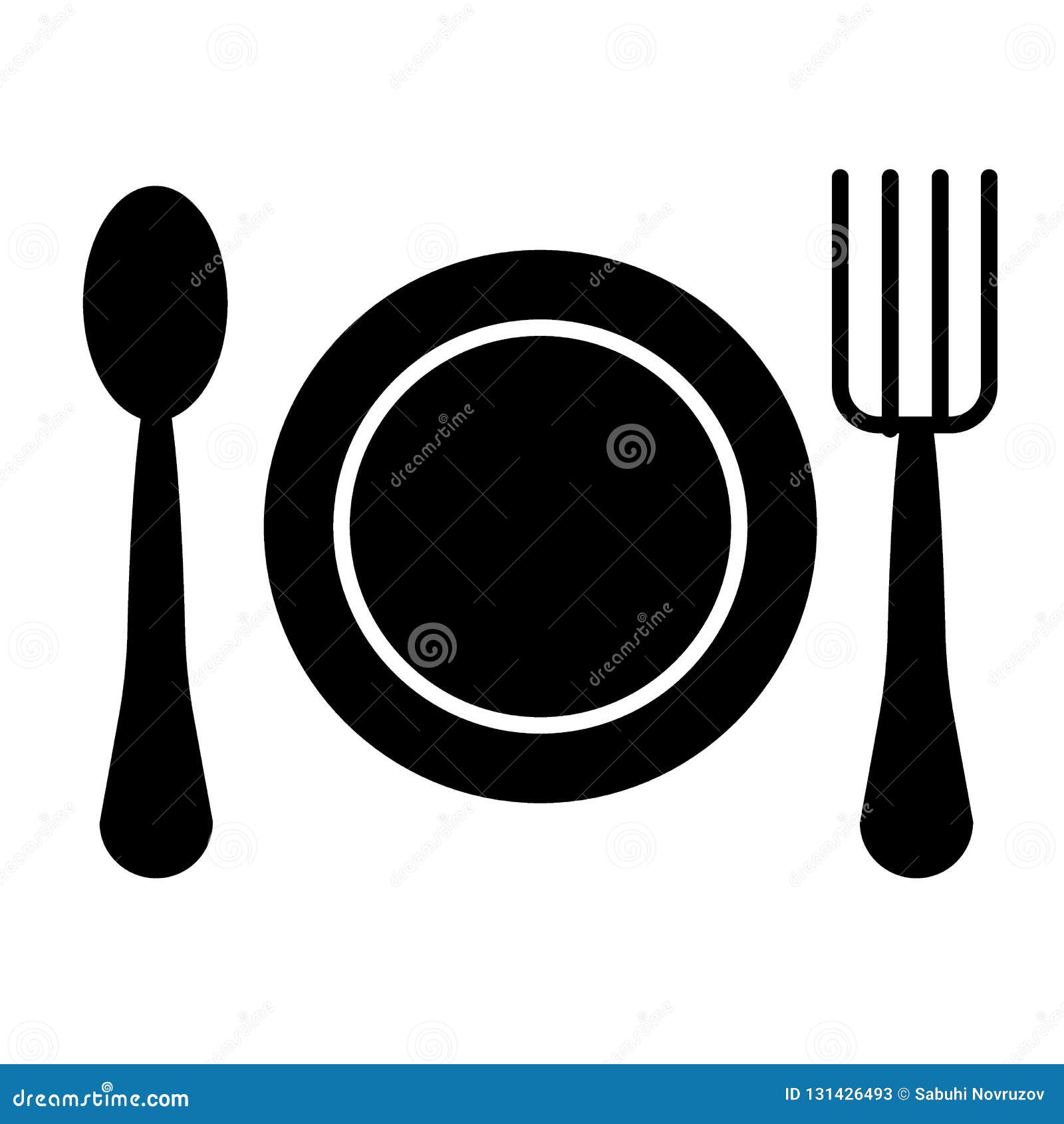 Plate, Spoon and Fork Solid Icon. Restaurant Vector Illustration Isolated on White Stock Vector ...