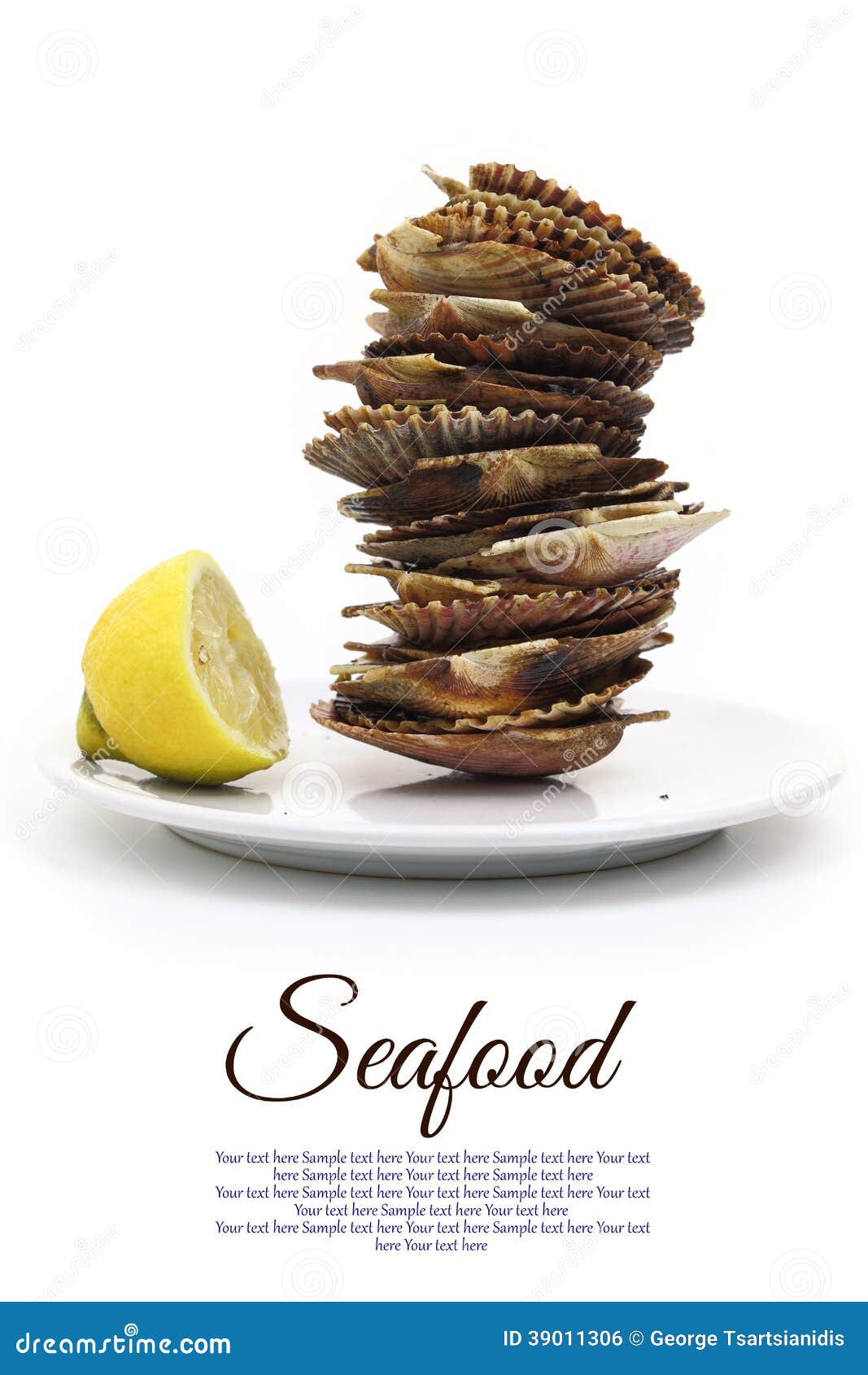 Plate with Stack of Scallops Shells Stock Photo - Image of market ...