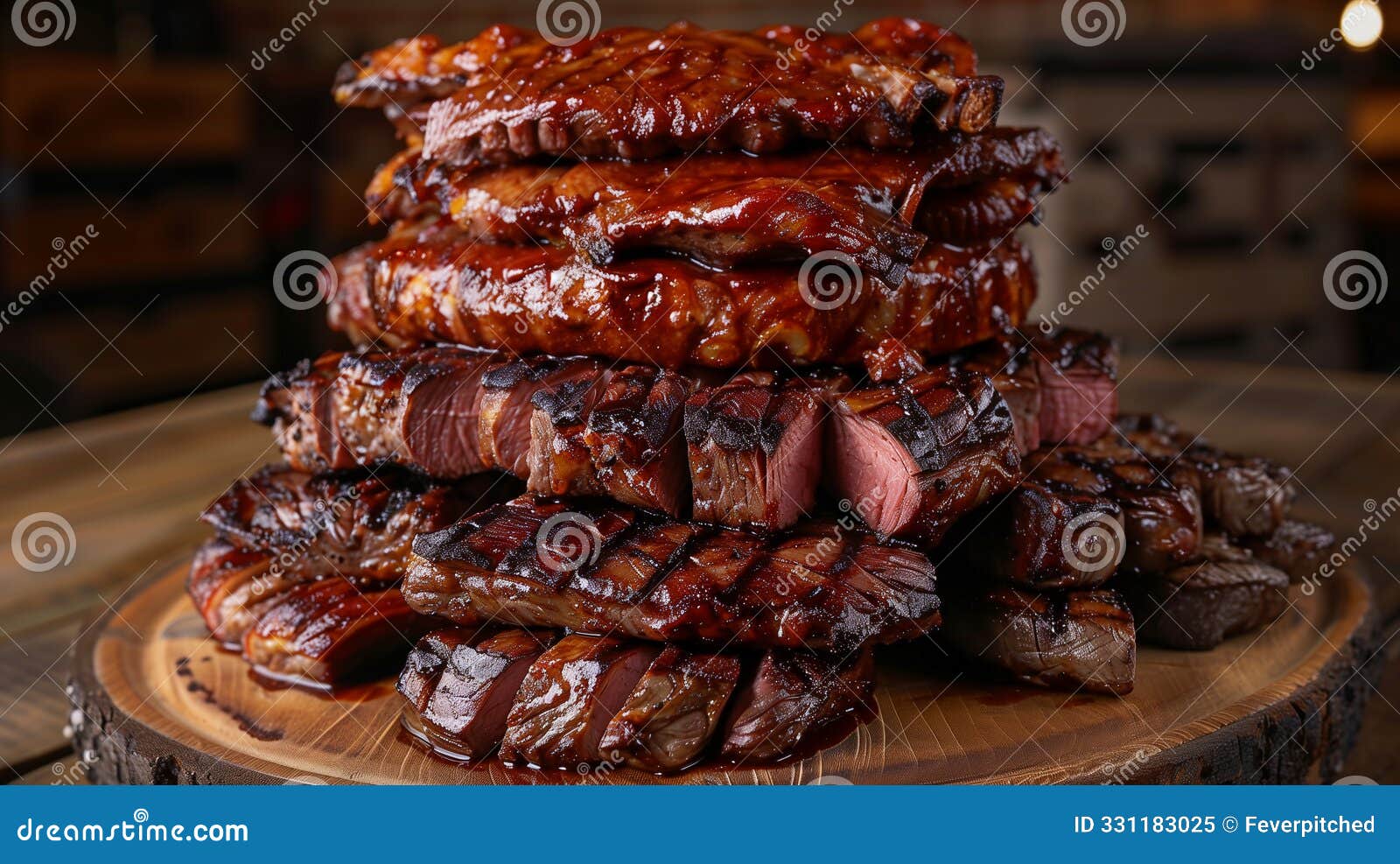 Slab with a Stack of Several Grilled Steaks. Generative AI Stock ...