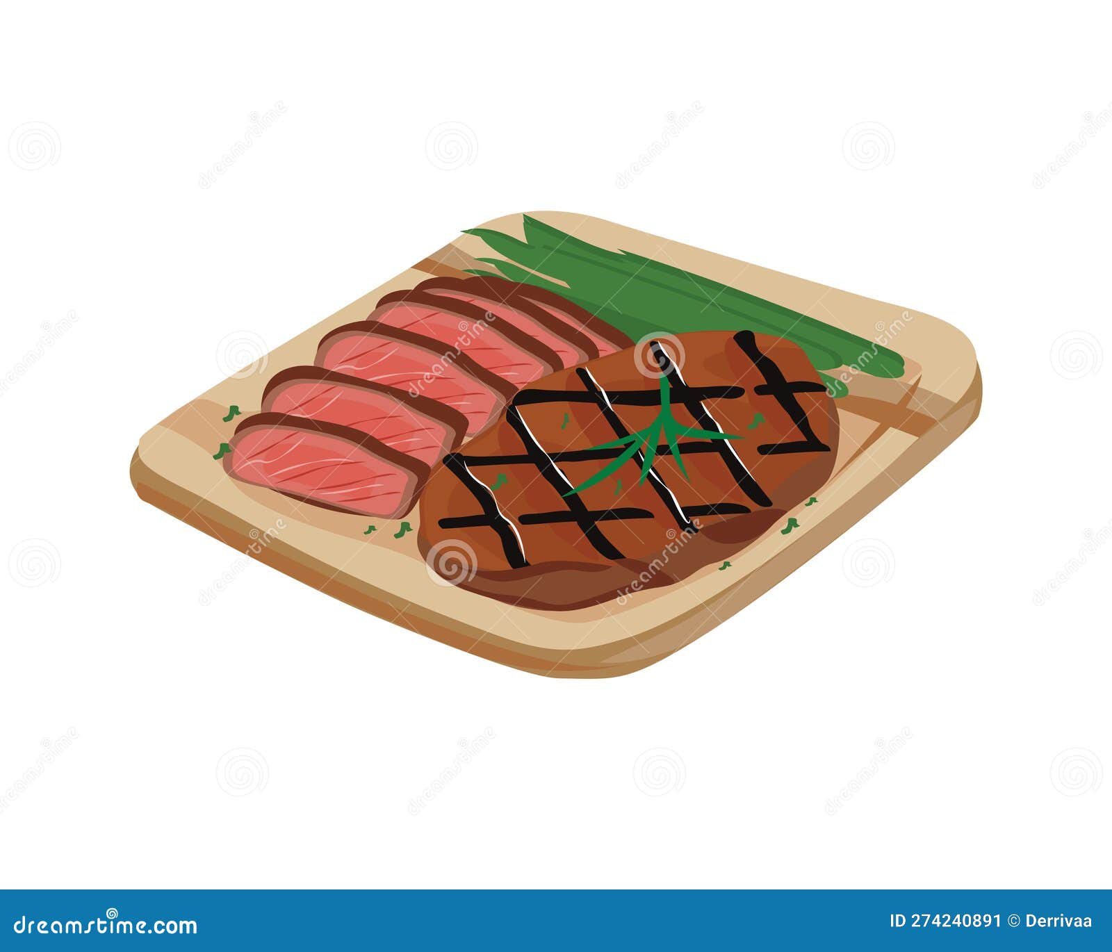 A Plate of Steak Visualized with Detailed and Realistic Illustration ...