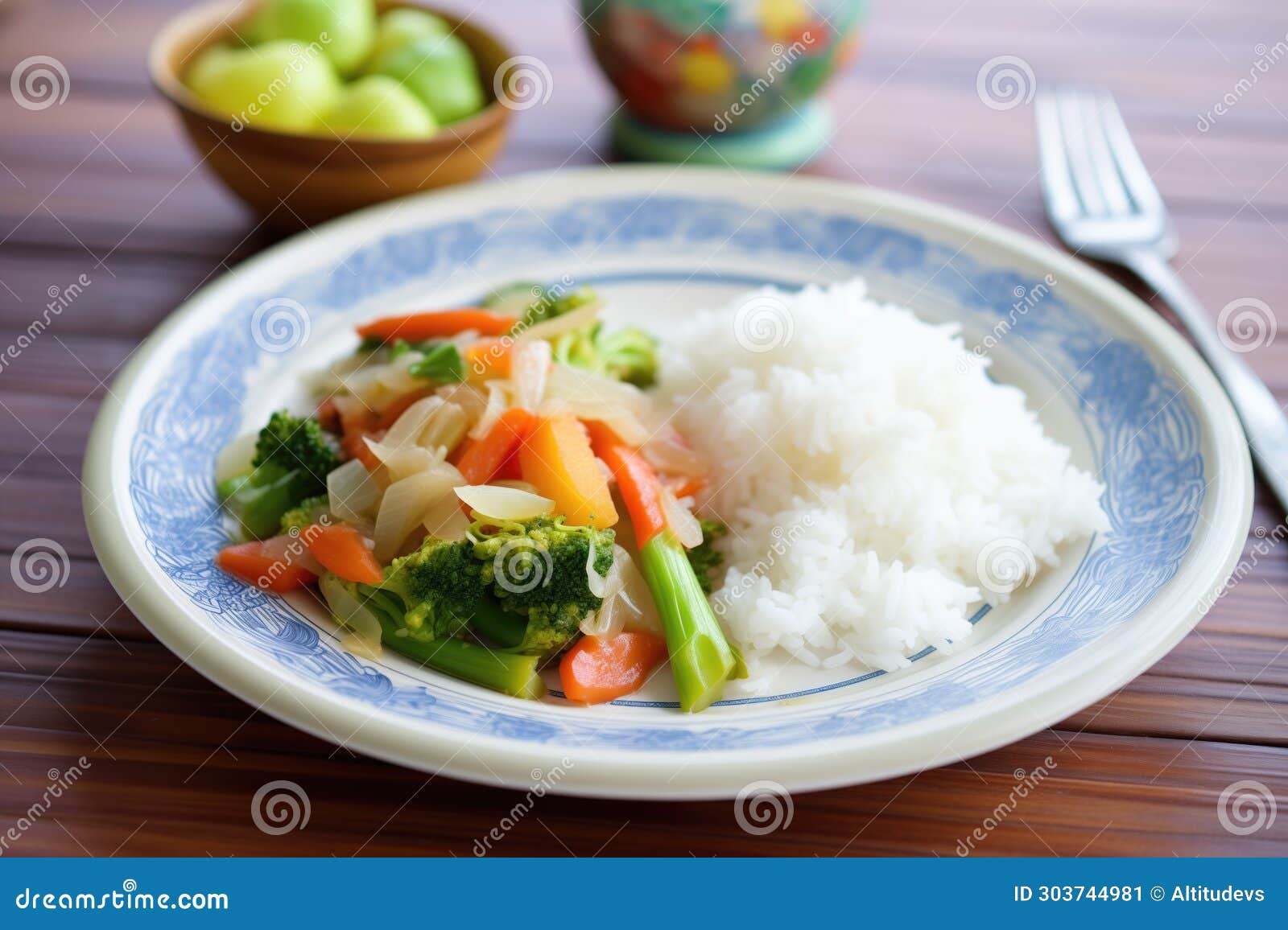 Plate of Steamed Vegetable Medley with Rice on the Side Stock Image ...