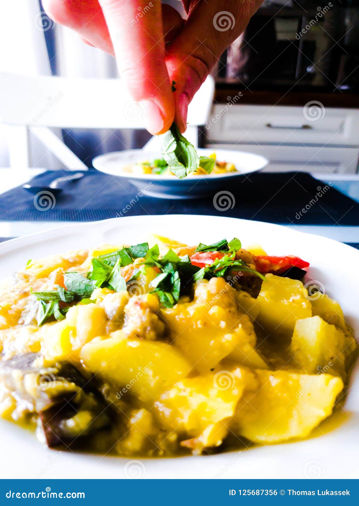 Plate of Stew with Peppermint Decorated Ready To Eat Stock Photo ...
