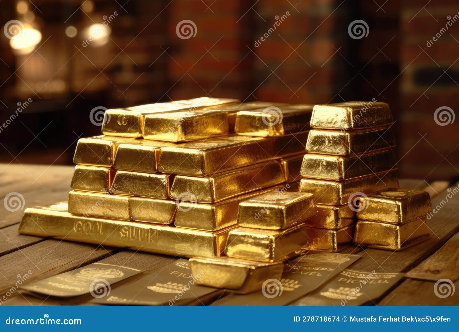 A Plate Style Gold Bars. Generative AI Stock Illustration ...