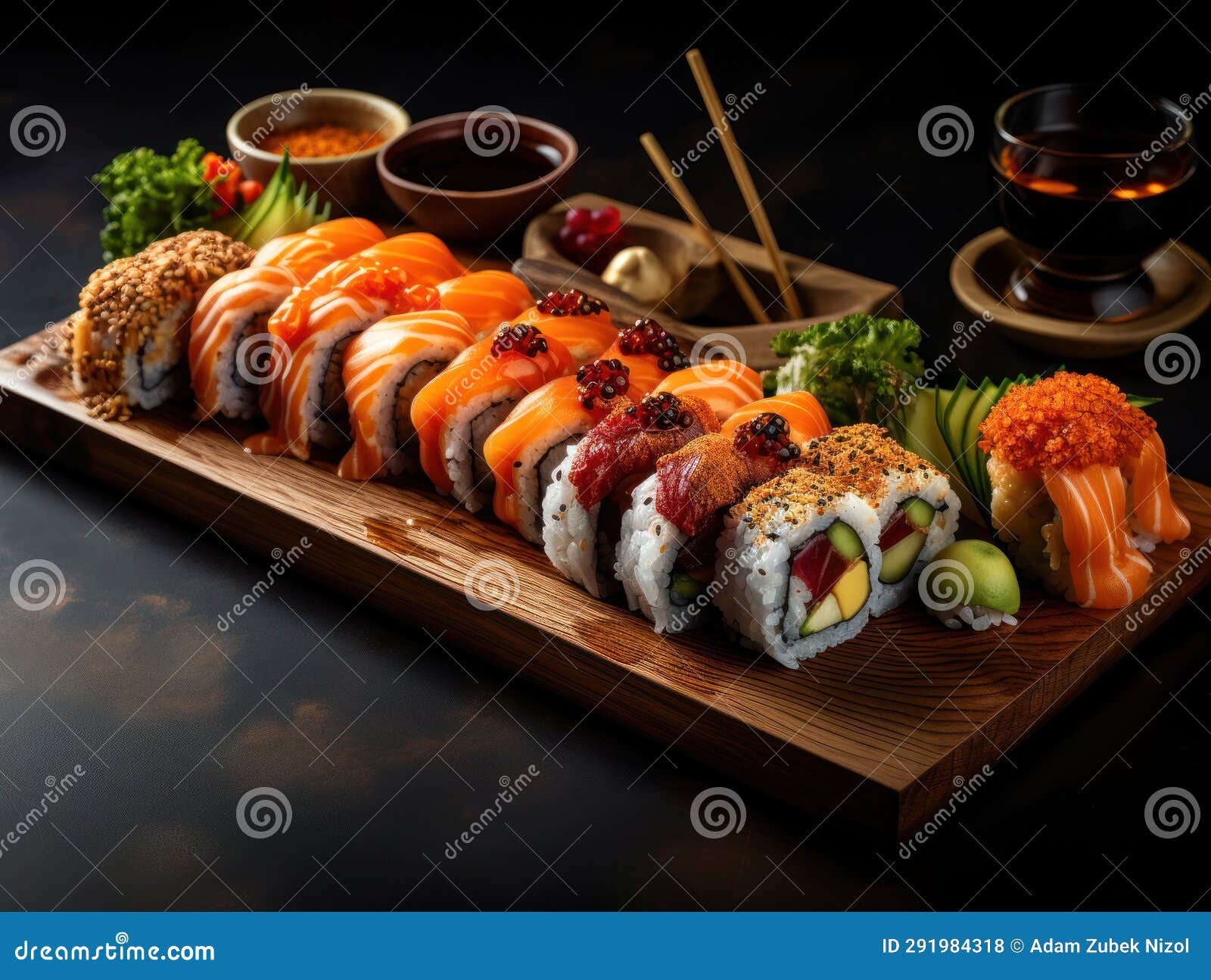 A plate of sushi stock illustration. Illustration of culinary - 291984318