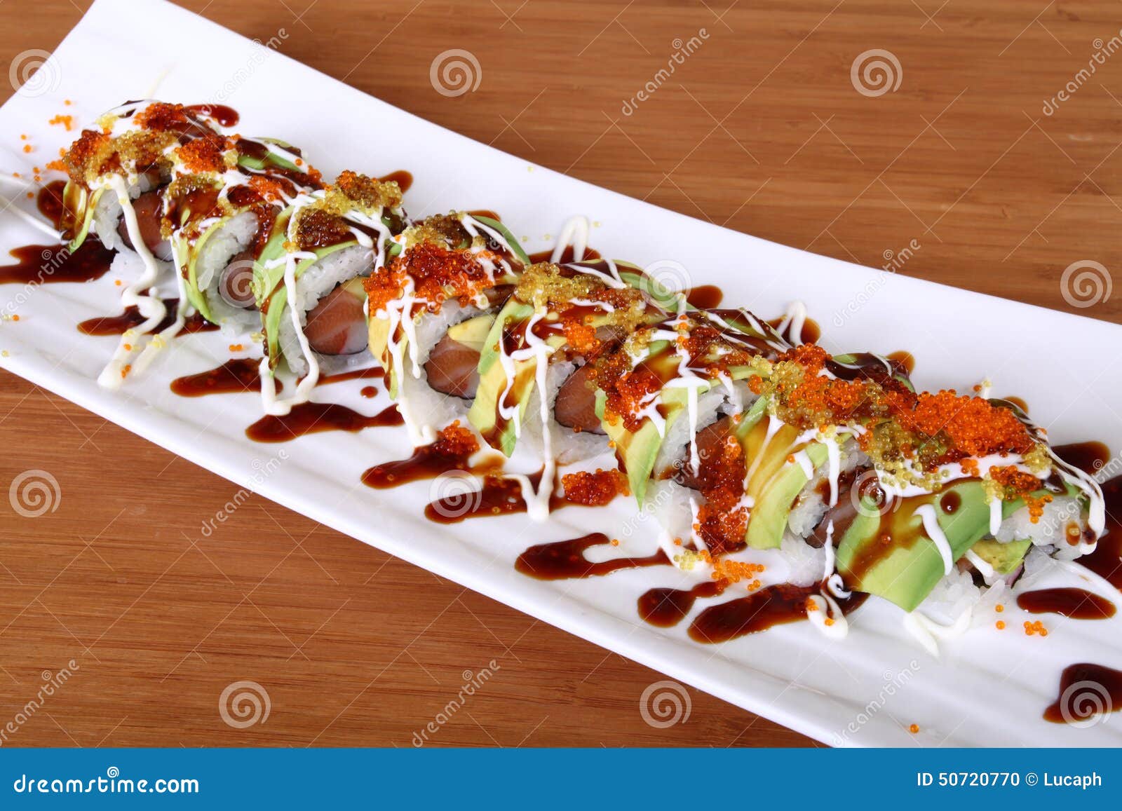 Plate of Sushi with Fish Eggs Stock Photo - Image of avocado, seafood ...