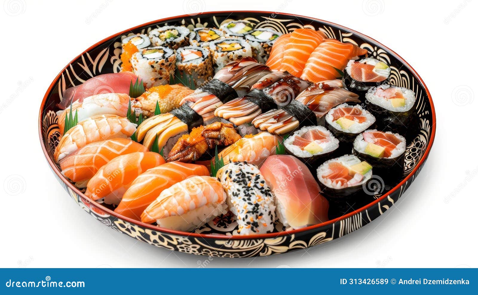 A Plate of Sushi is Isolated on a White Background. it Shows Sushi Set ...