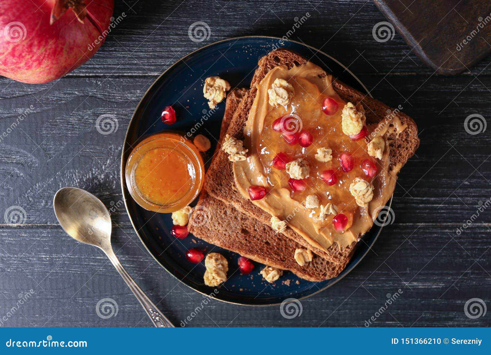 Plate with Sweet Toasts and Jam on Wooden Table Stock Photo - Image of ...