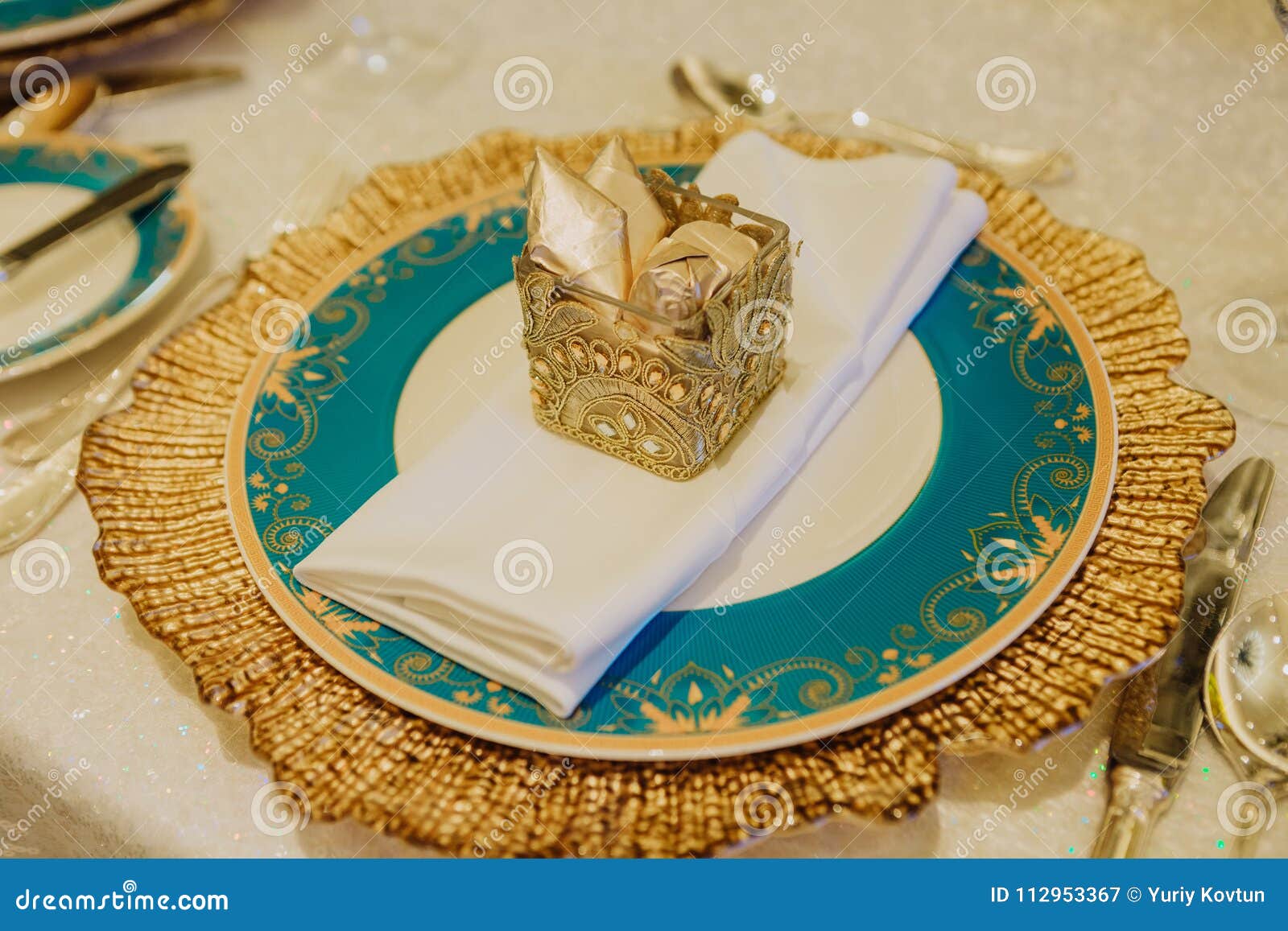 Plate on the table stock image. Image of candy, turquoise - 112953367