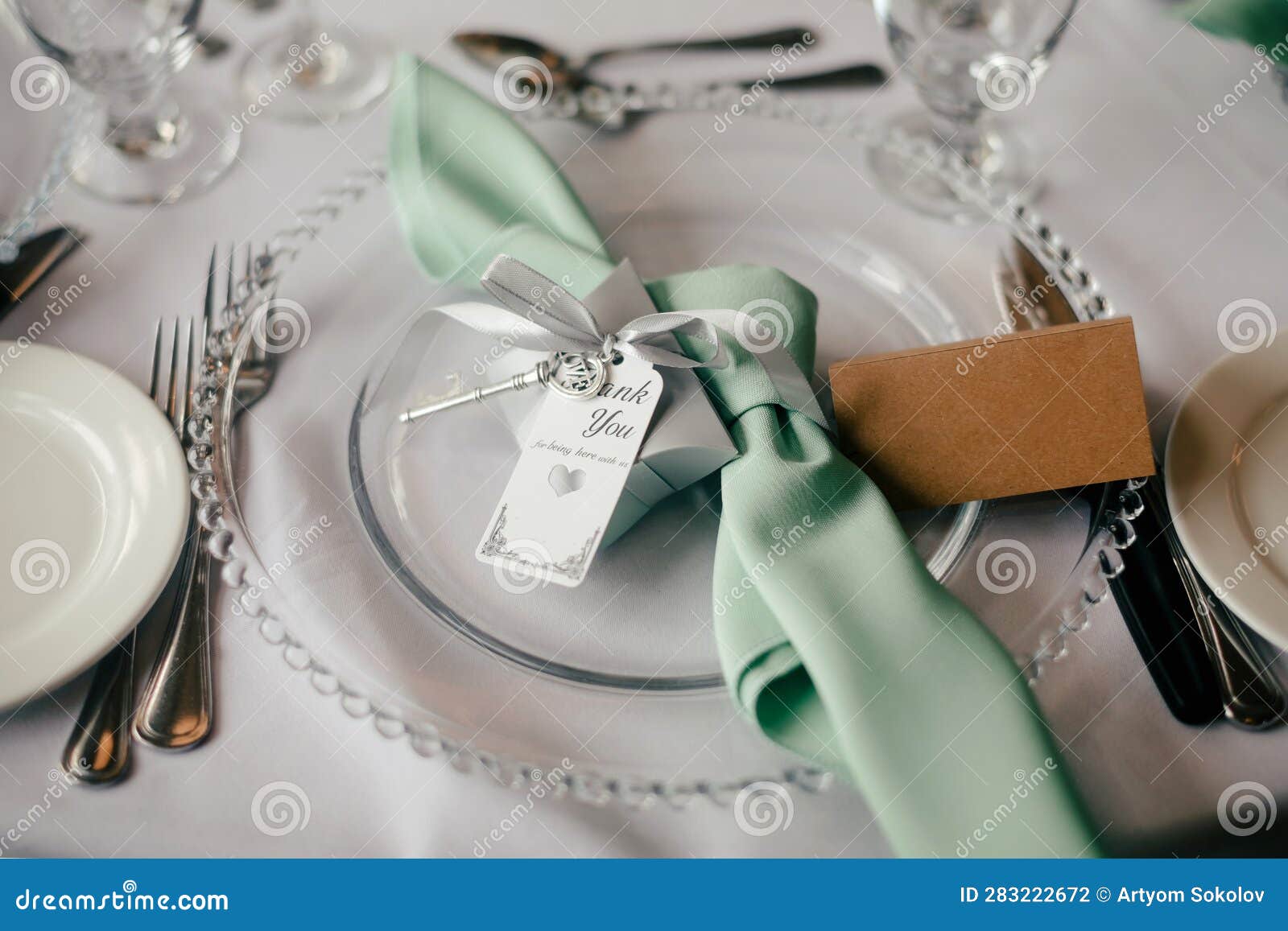 A Plate on a Table in a Restaurant and a Thank You Card Stock Photo ...