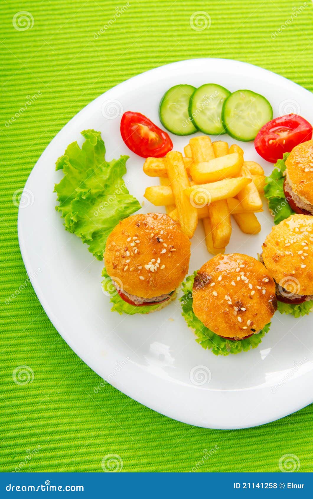 Plate with tasty burgers stock photo. Image of potato - 21141258