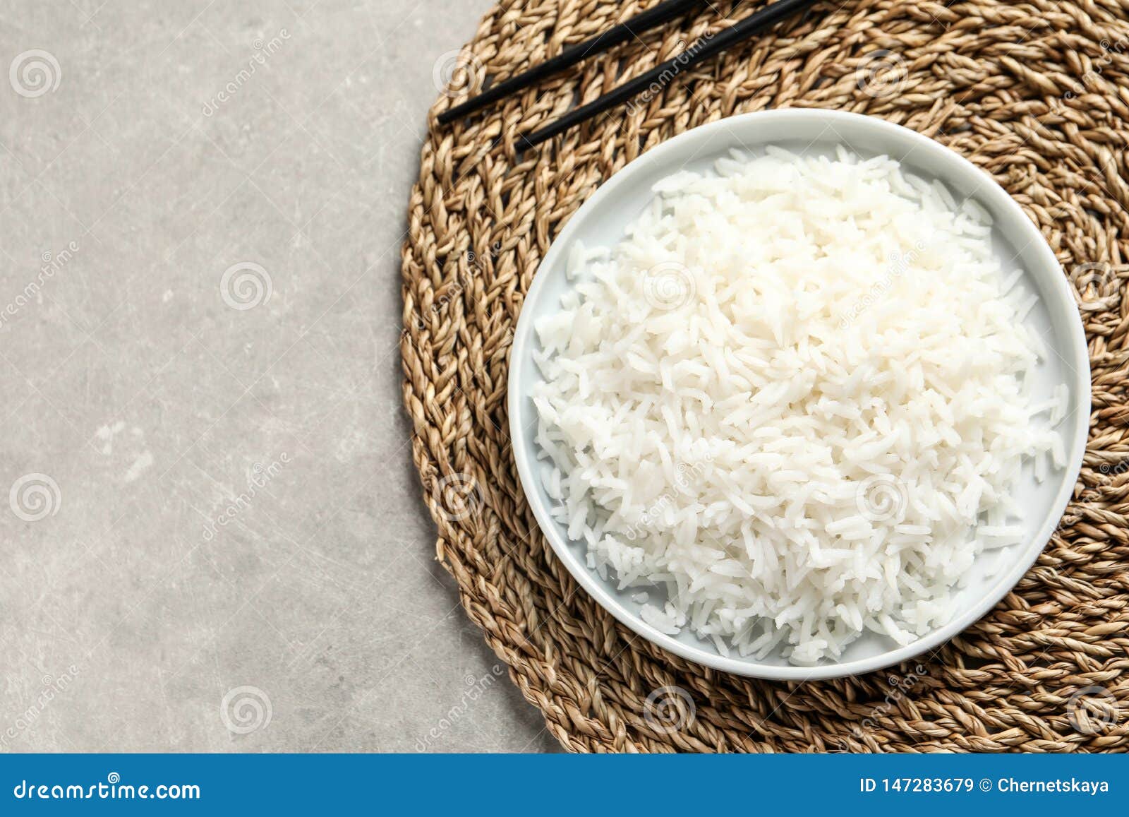 Plate of Tasty Cooked Rice on Table, Flat Lay Stock Image - Image of ...