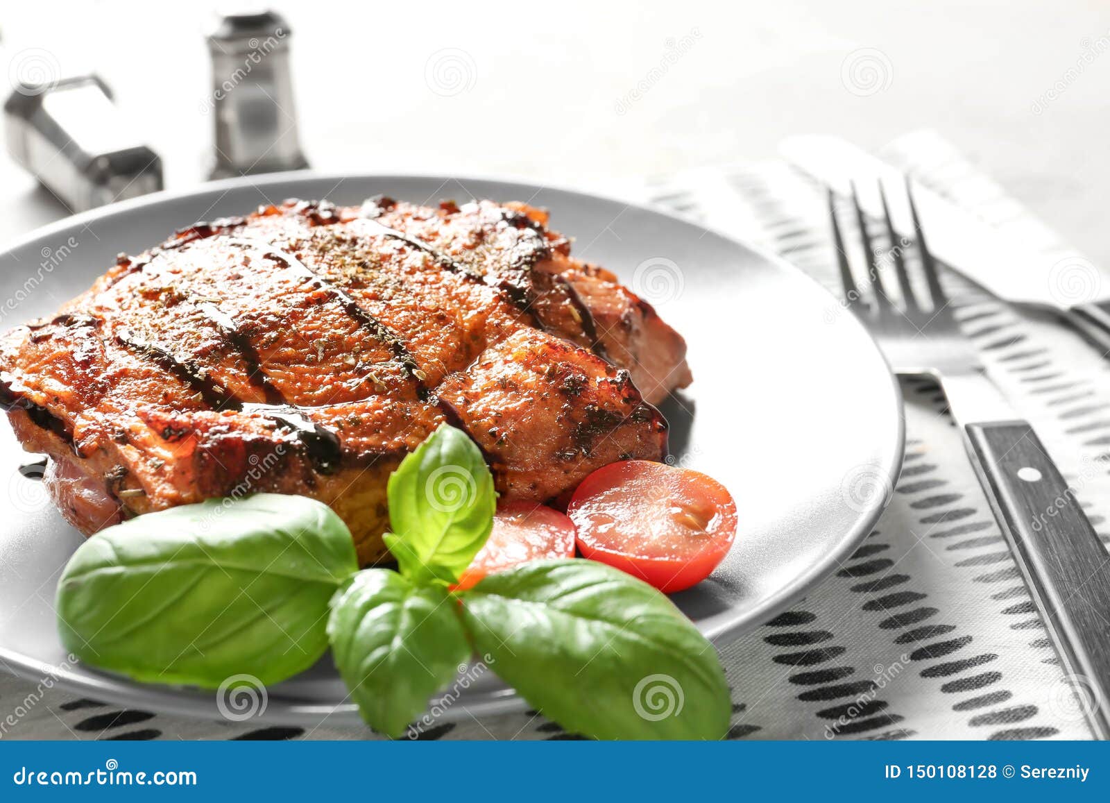 Plate with Tasty Grilled Steak on Table Stock Photo - Image of prepared ...