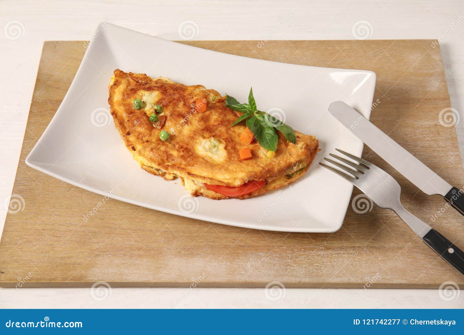 Plate with Tasty Omelet Served Stock Image - Image of cafe, healthy ...