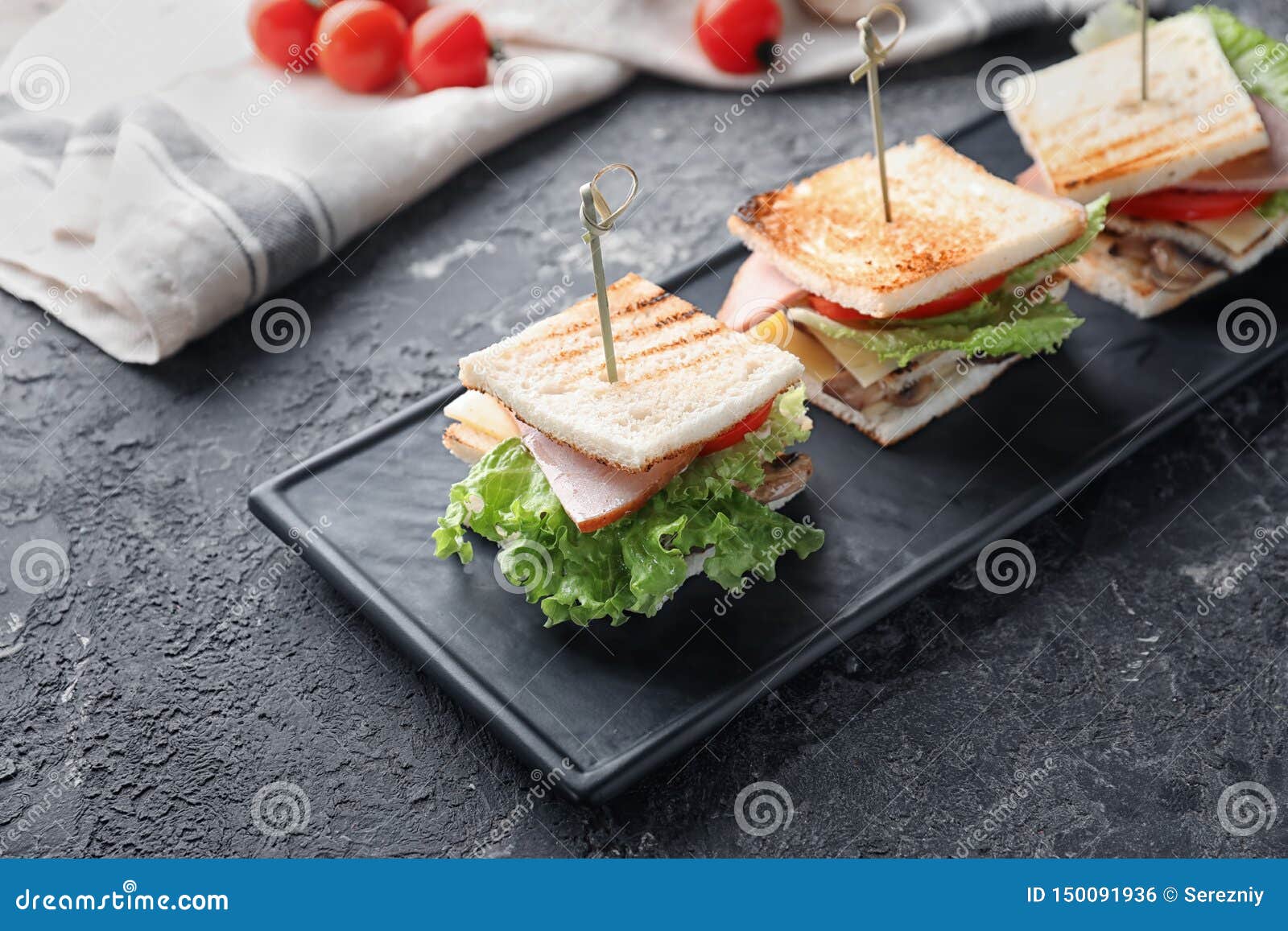 Plate with Tasty Sandwiches on Textured Table Stock Photo - Image of ...
