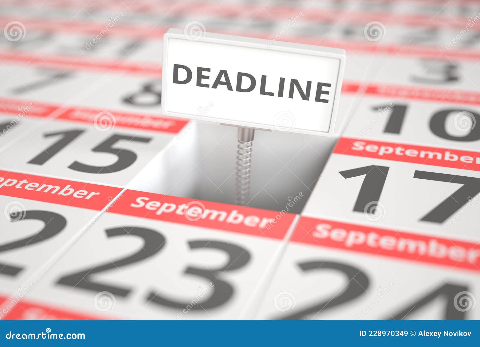 DEADLINE Plate on September 16 in a Calendar, 3d Rendering Stock ...