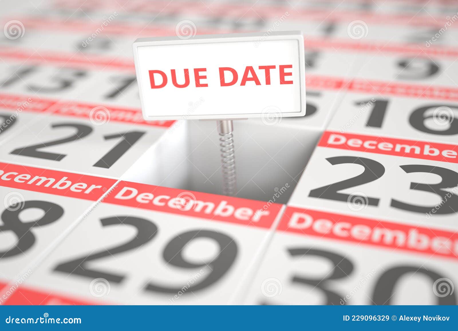 DUE DATE Sign on December 22 in a Calendar, 3d Rendering Stock ...
