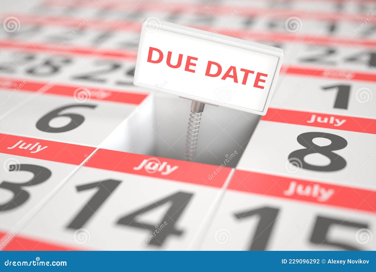 DUE DATE Sign on July 7 in a Calendar, 3d Rendering Stock Illustration ...