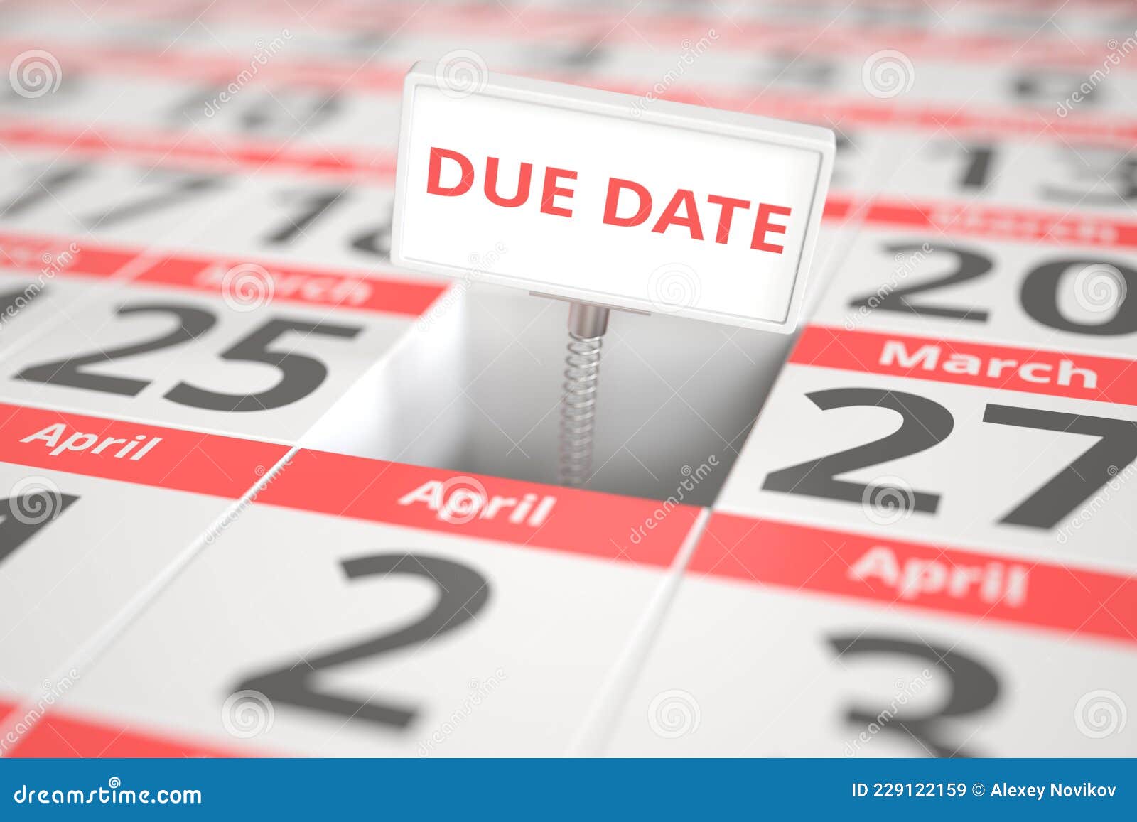 DUE DATE Sign on March 26 in a Calendar, Conceptual 3d Rendering Stock ...