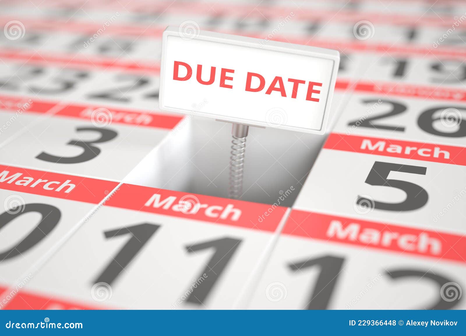 DUE DATE Sign on March 4 in a Calendar, 3d Rendering Stock Illustration ...