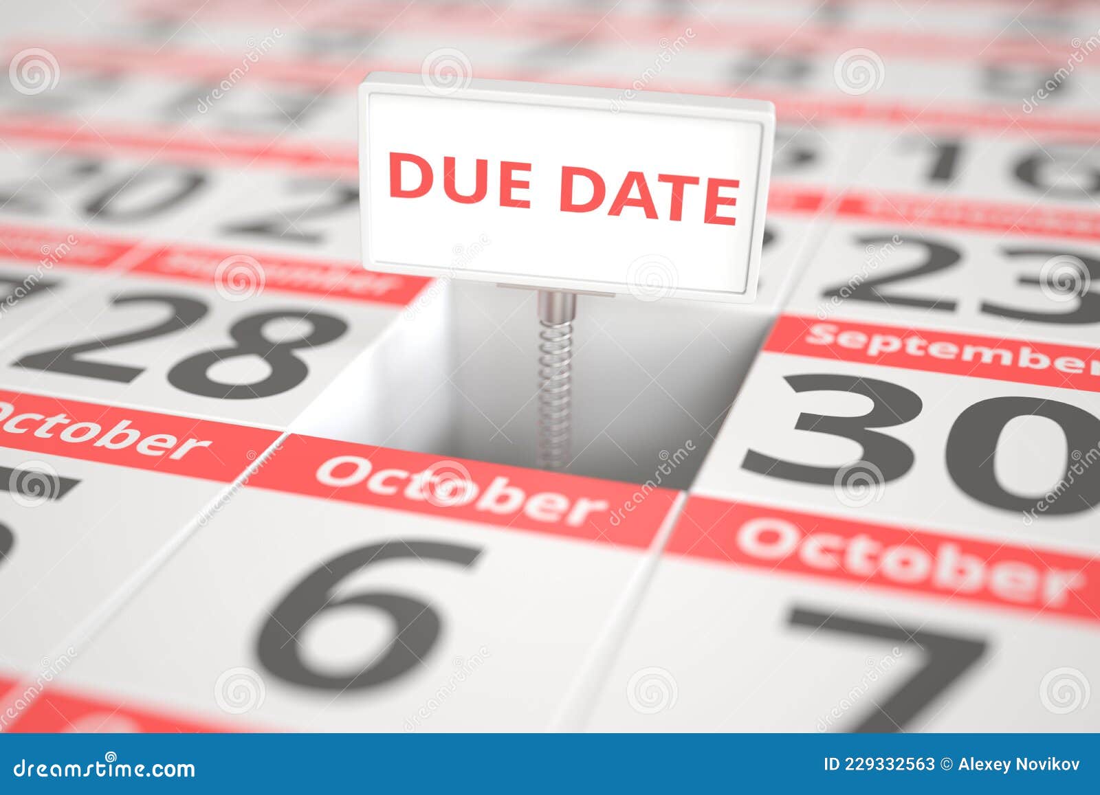 DUE DATE Sign on September 29 in a Calendar, 3d Rendering Stock ...