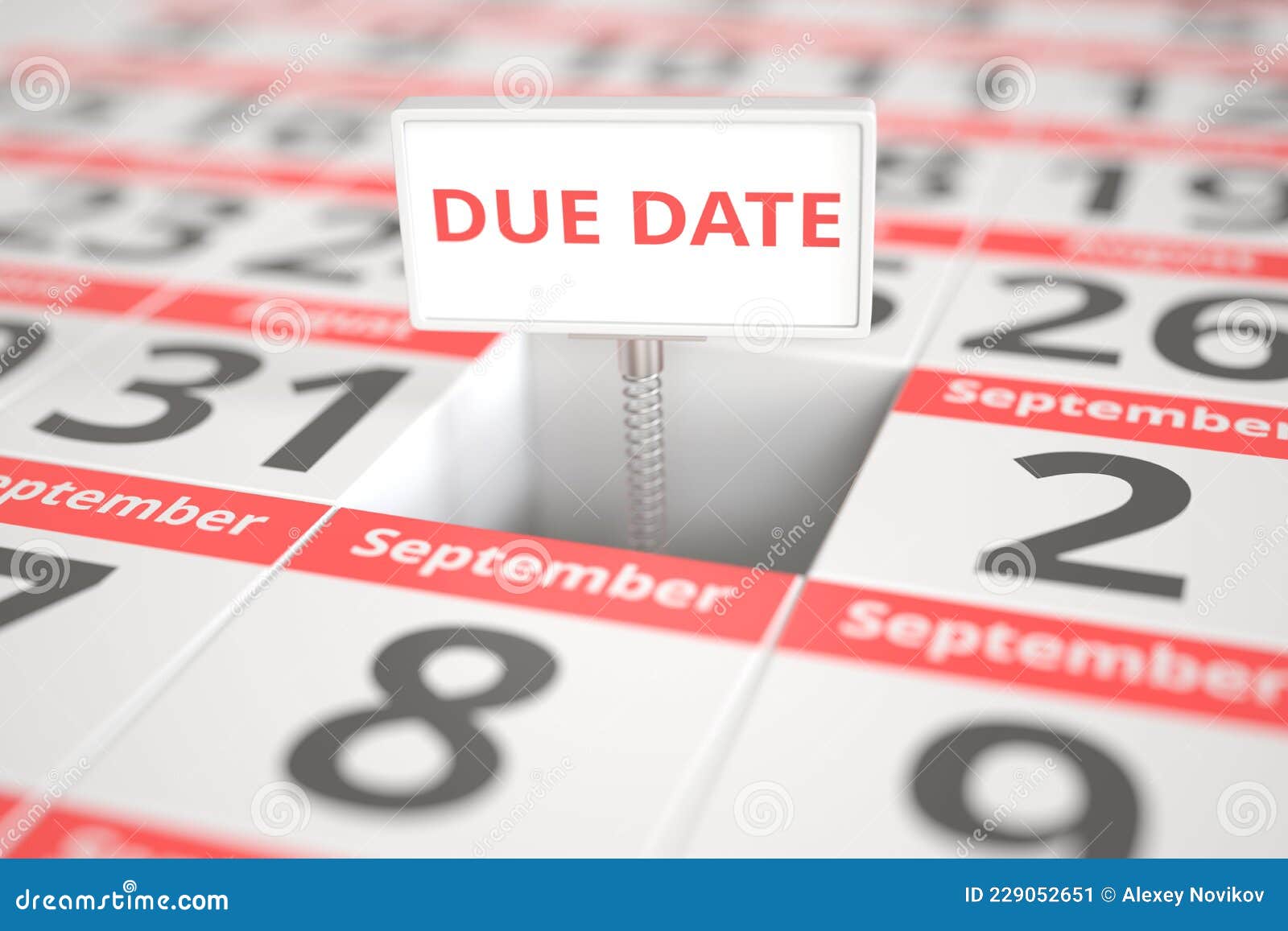 DUE DATE Sign on September 1 in a Calendar, 3d Rendering Stock ...
