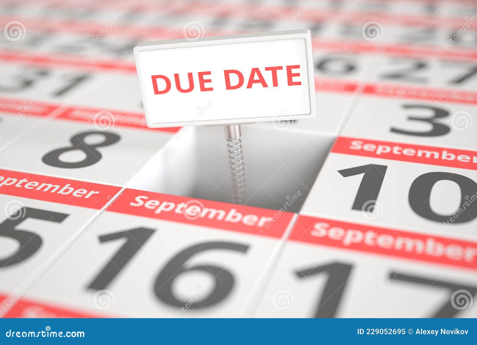 DUE DATE Sign on September 9 in a Calendar, 3d Rendering Stock ...