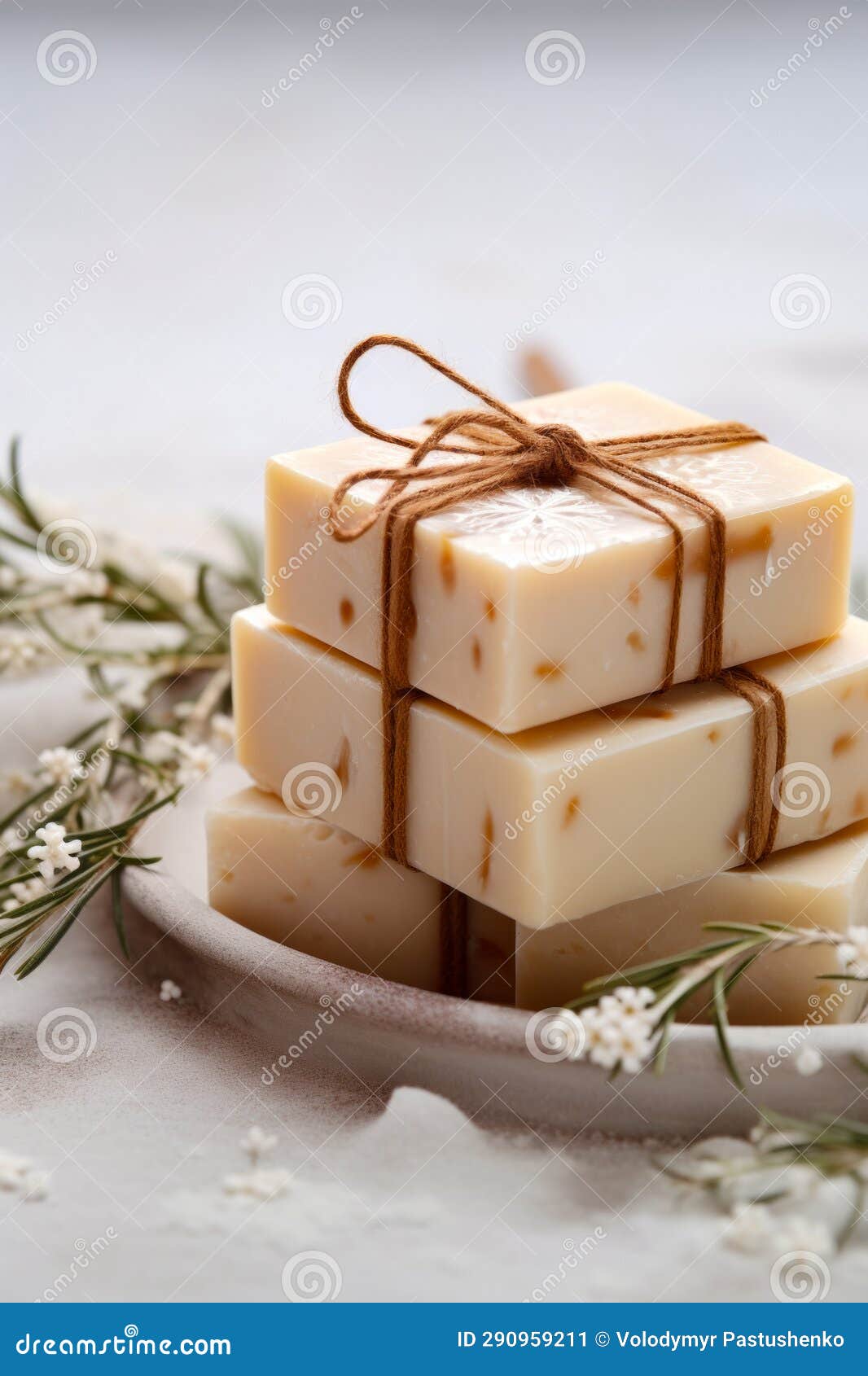 Plate with Three Soap Bars Tied with Brown String. Generative AI Stock ...