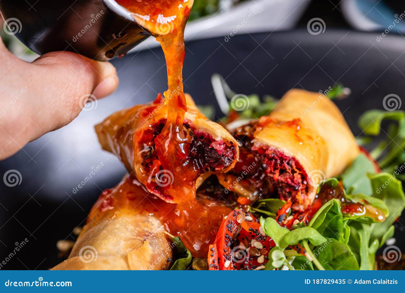 A Plate of Three Spring Rolls Stock Image - Image of appetizer, cooking ...