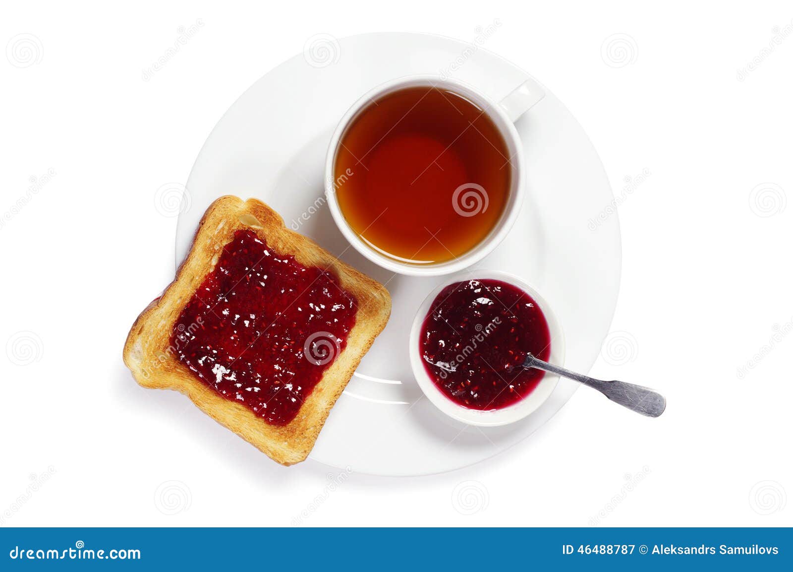 Plate with toast and tea stock image. Image of view, white - 46488787