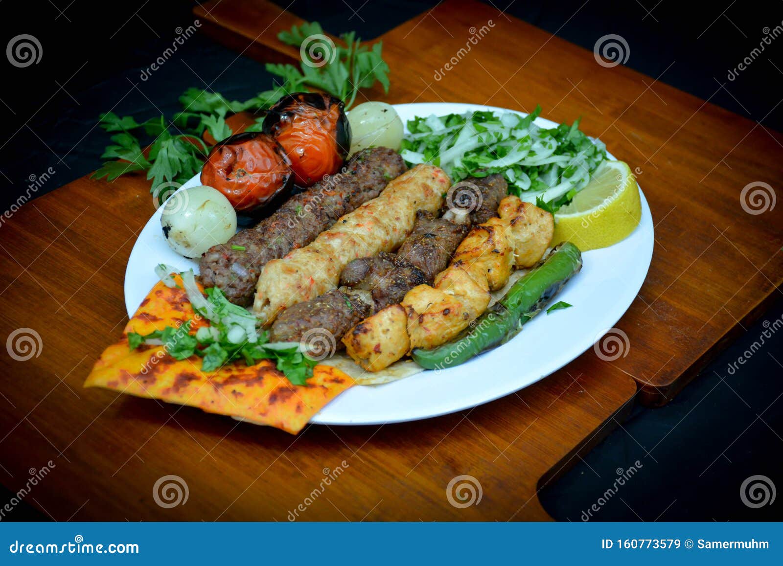Plate of Traditional Arab Eastern Meal - Selections of Kebabs Stock ...