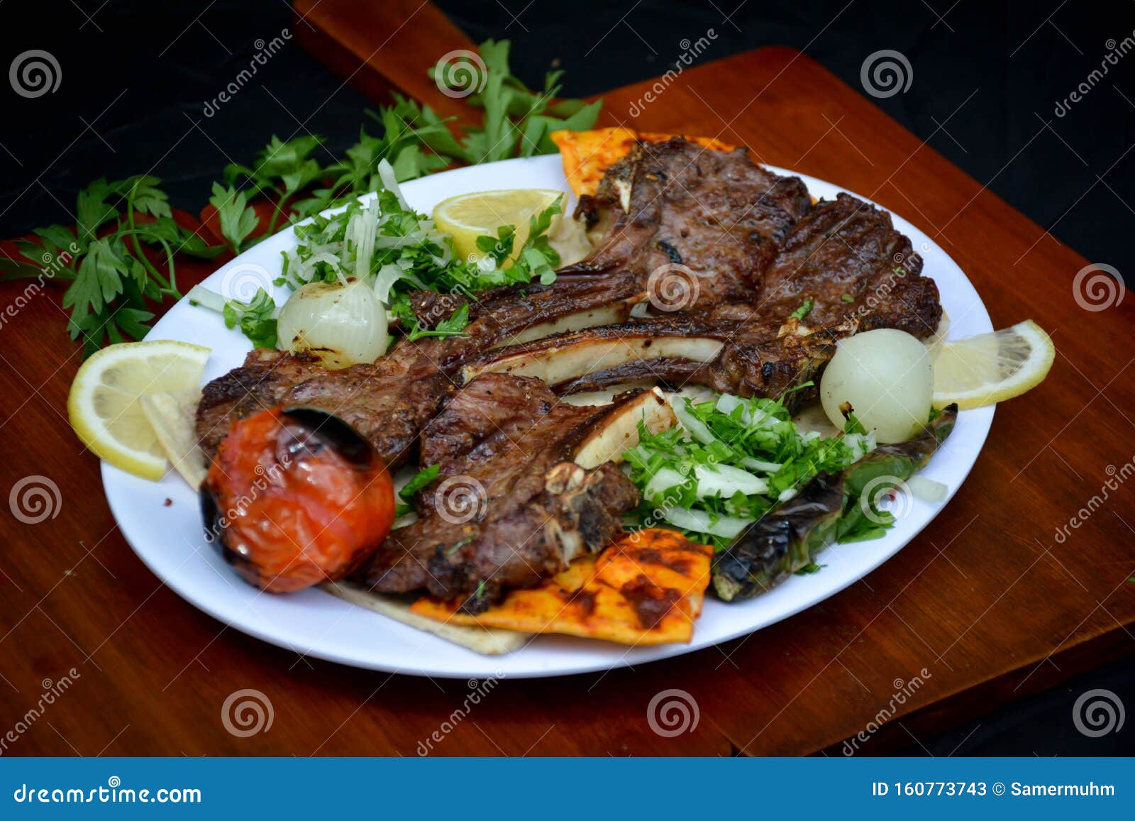 Plate of Traditional Arab Eastern Meal - Selections of Kebabs Stock ...