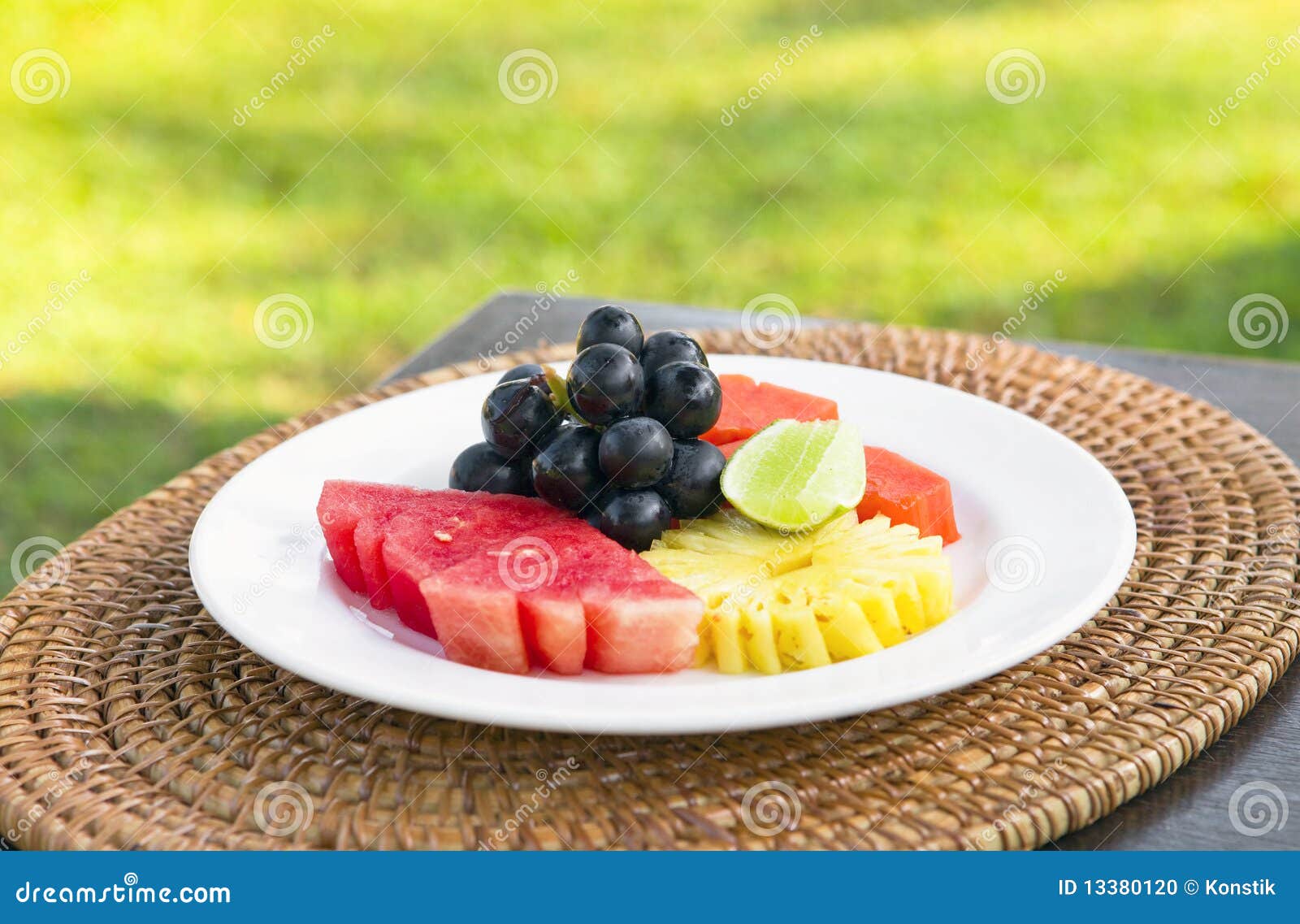 Plate with Tropical Fruits on the Table Stock Photo - Image of ...