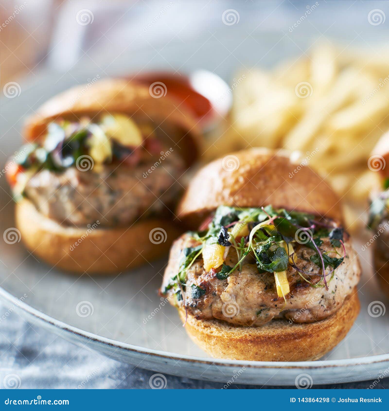 Plate of Turkry Burger Sliders with Fries Stock Photo - Image of ...