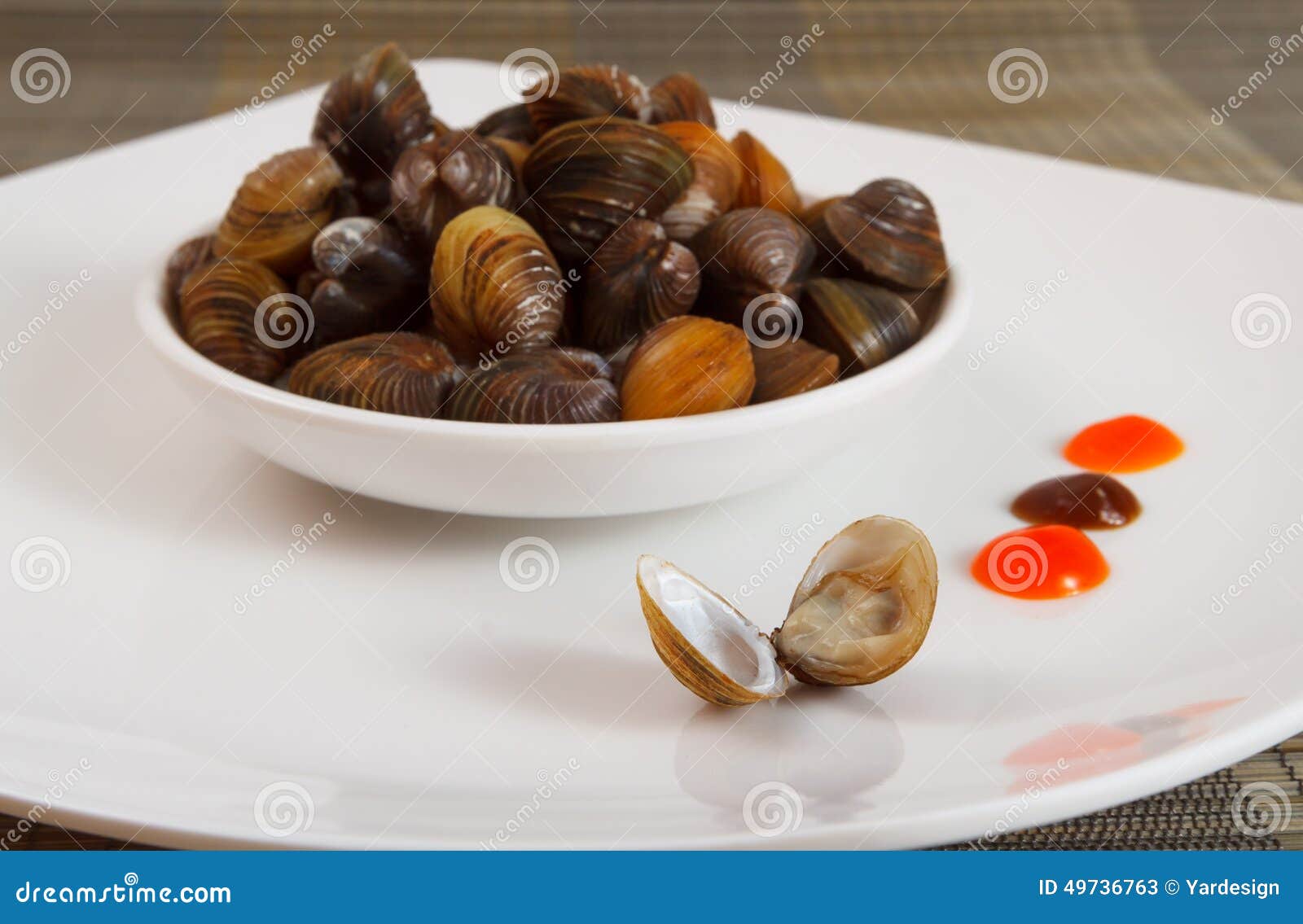 A Plate with Uncooked Mussels and Sauces on a Stock Image - Image of ...