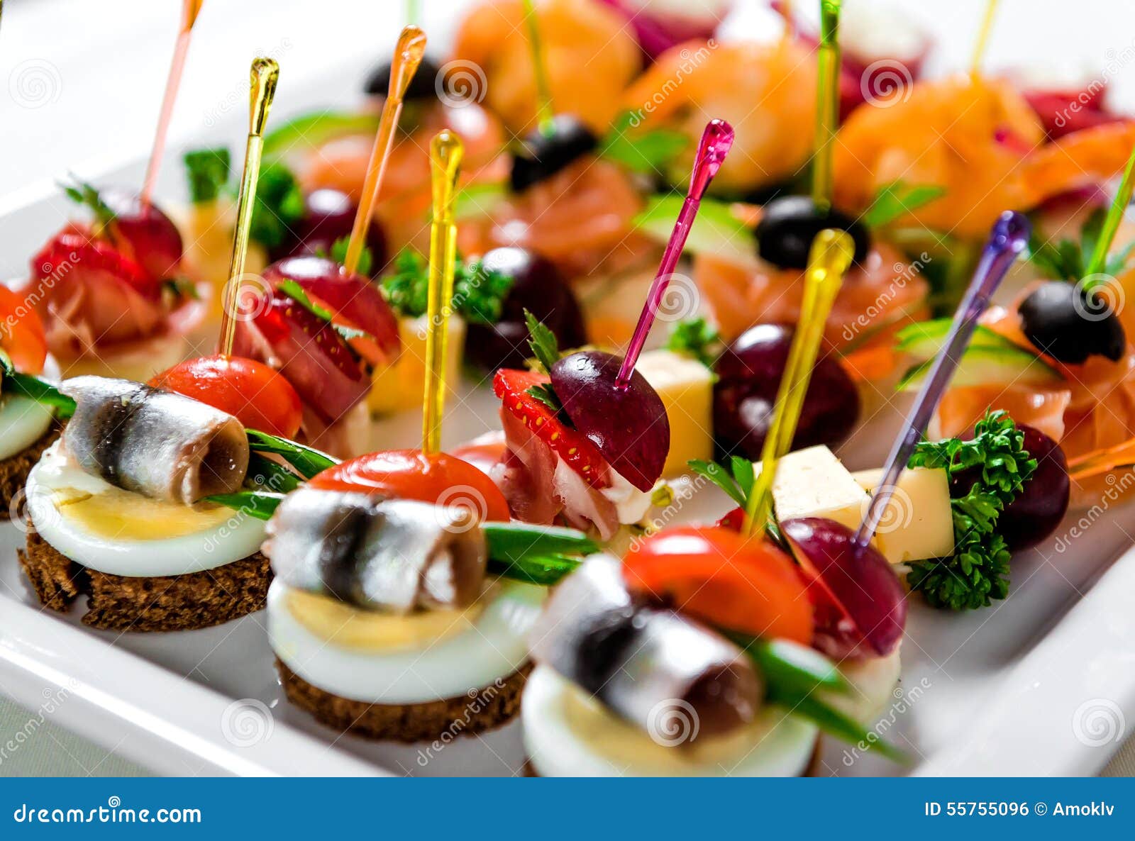 Plate with Various Seafood and Meat Canapes Stock Photo - Image of meat ...