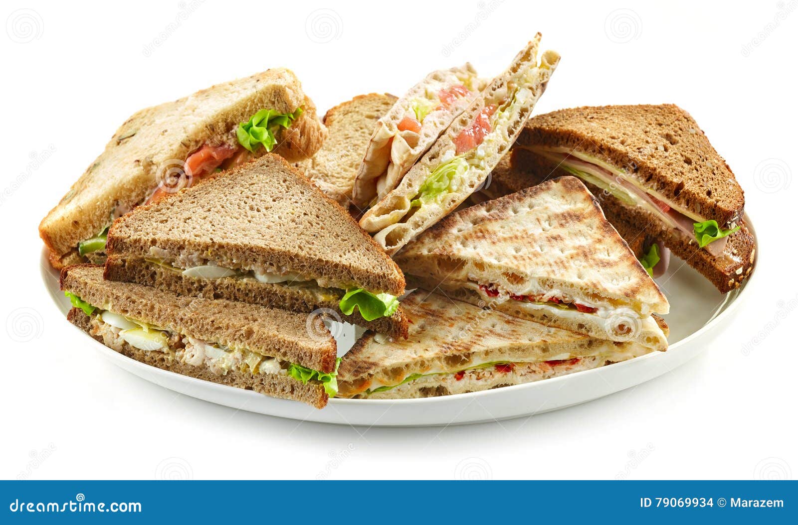 Plate of Various Triangle Sandwiches Stock Photo - Image of background ...
