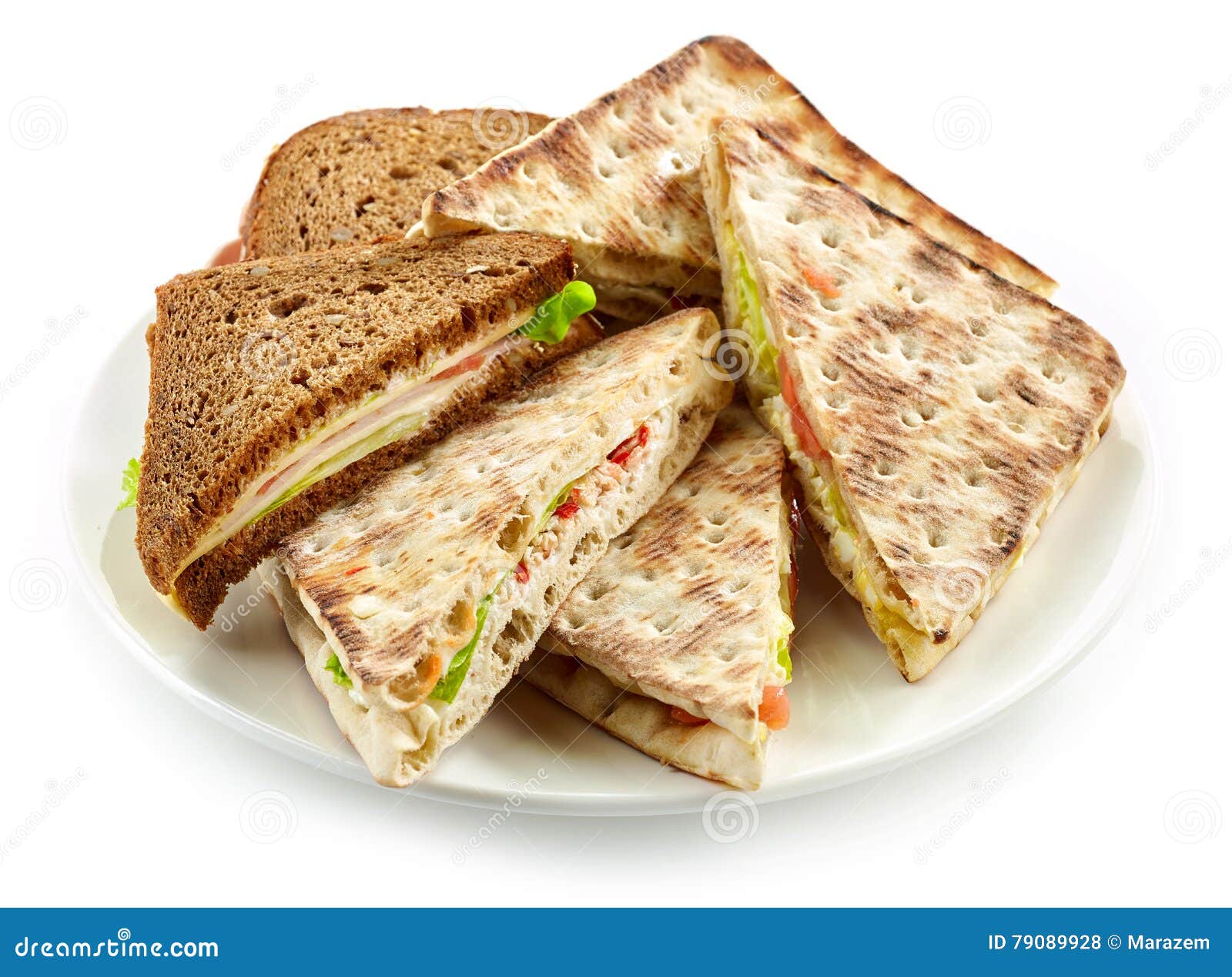Plate of Various Triangle Sandwiches Stock Photo - Image of bread ...