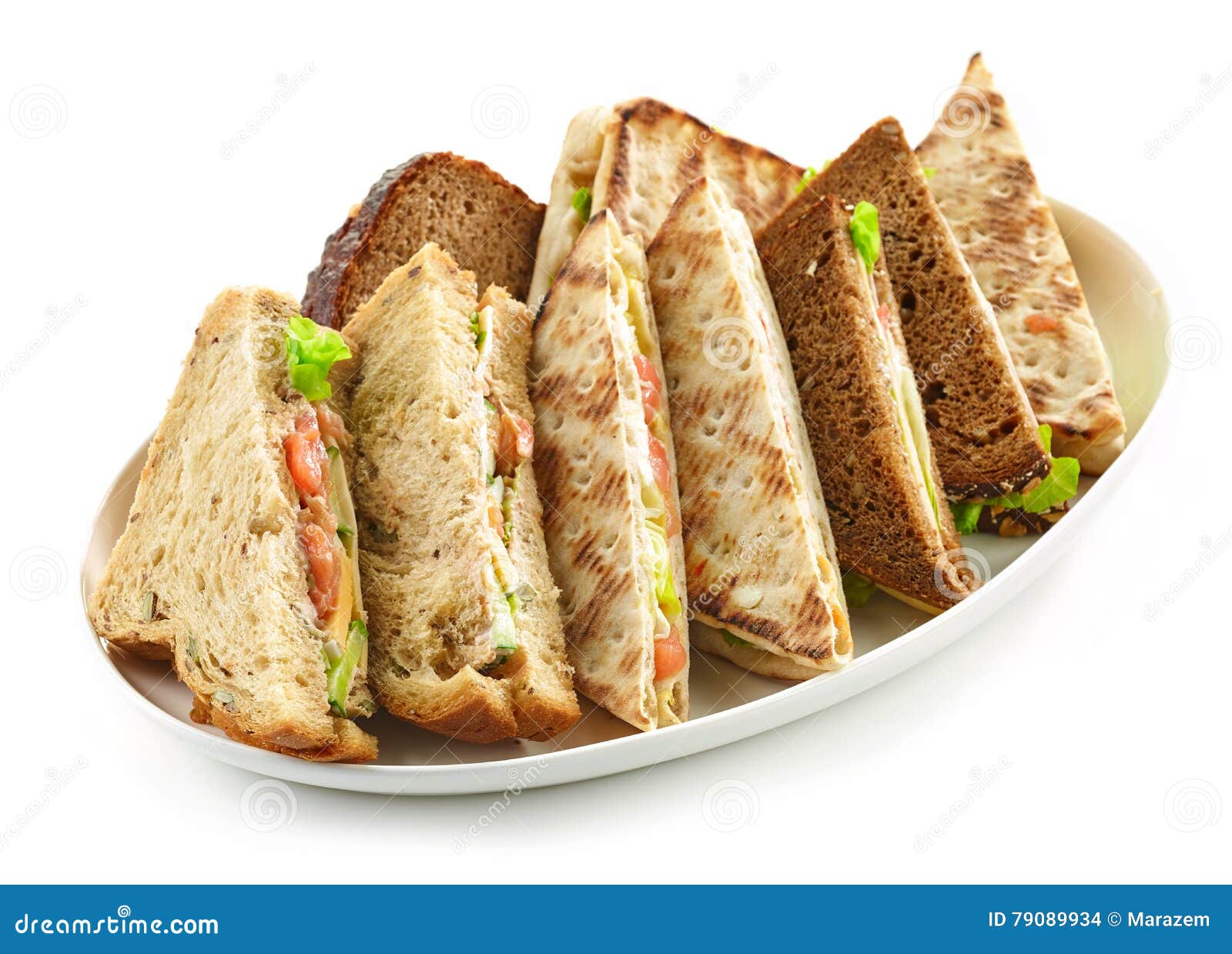 Plate of Various Triangle Sandwiches Stock Photo - Image of healthy ...