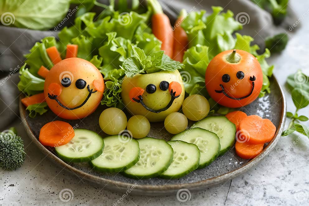 A Plate of Vegetables with Smiley Faces on Them on a Table. Generative ...