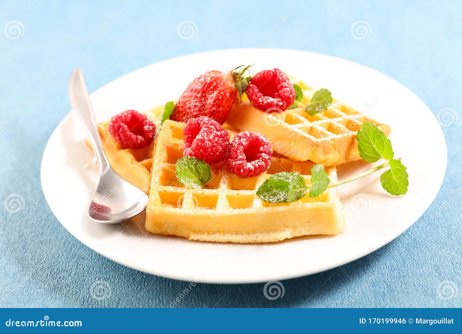 Waffle with Raspberry and Sugar Stock Photo - Image of dessert, baked ...
