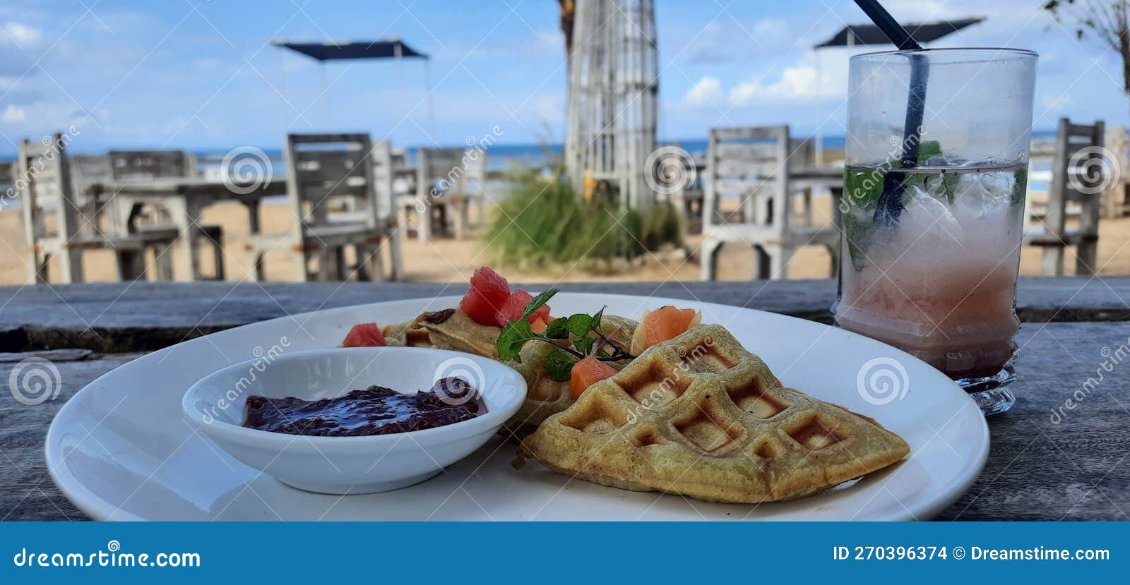 A Plate of Waffle at the Tropical Beach Stock Photo - Image of supper ...