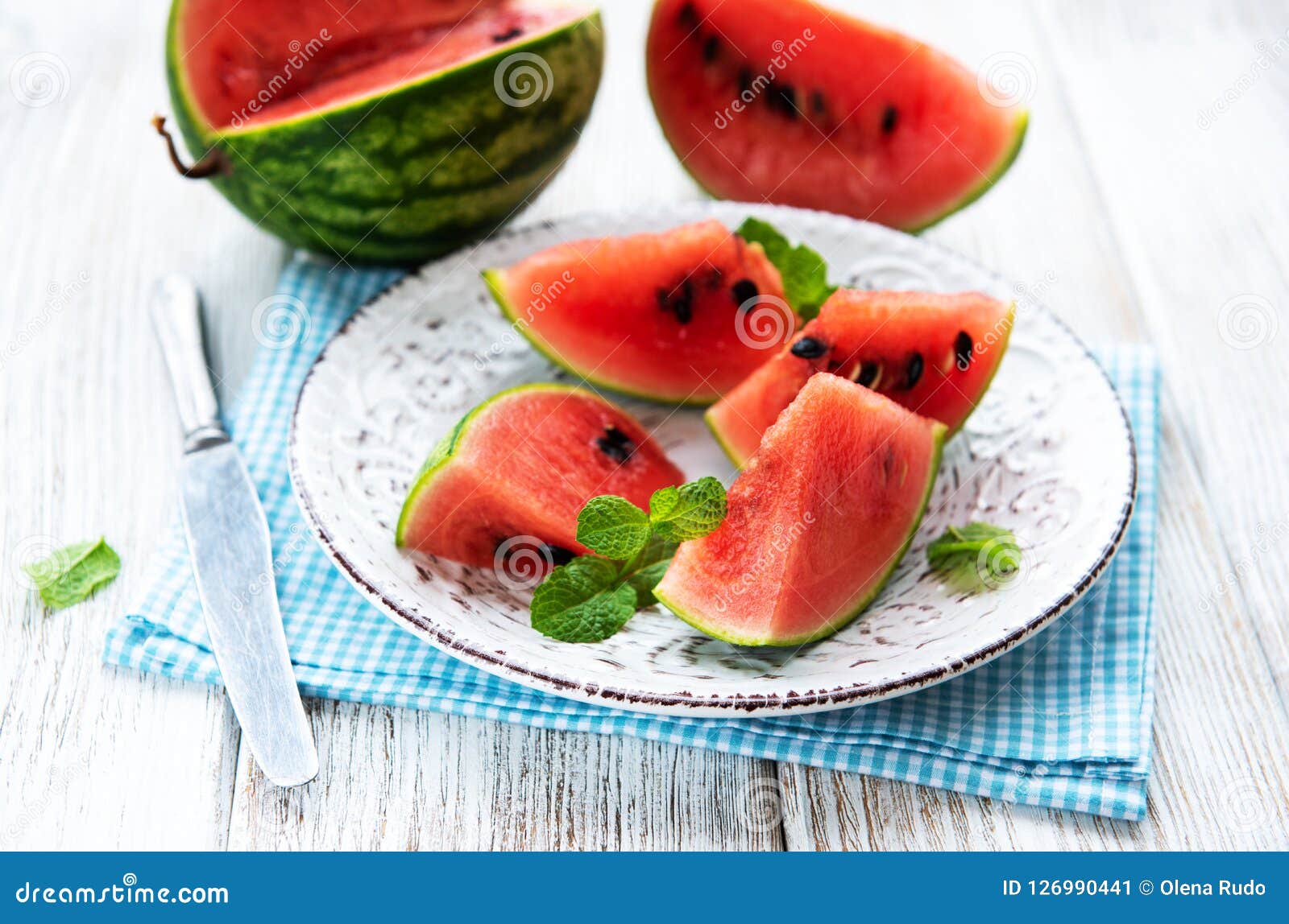 Plate with Watermelon stock image. Image of piece, fruit - 126990441